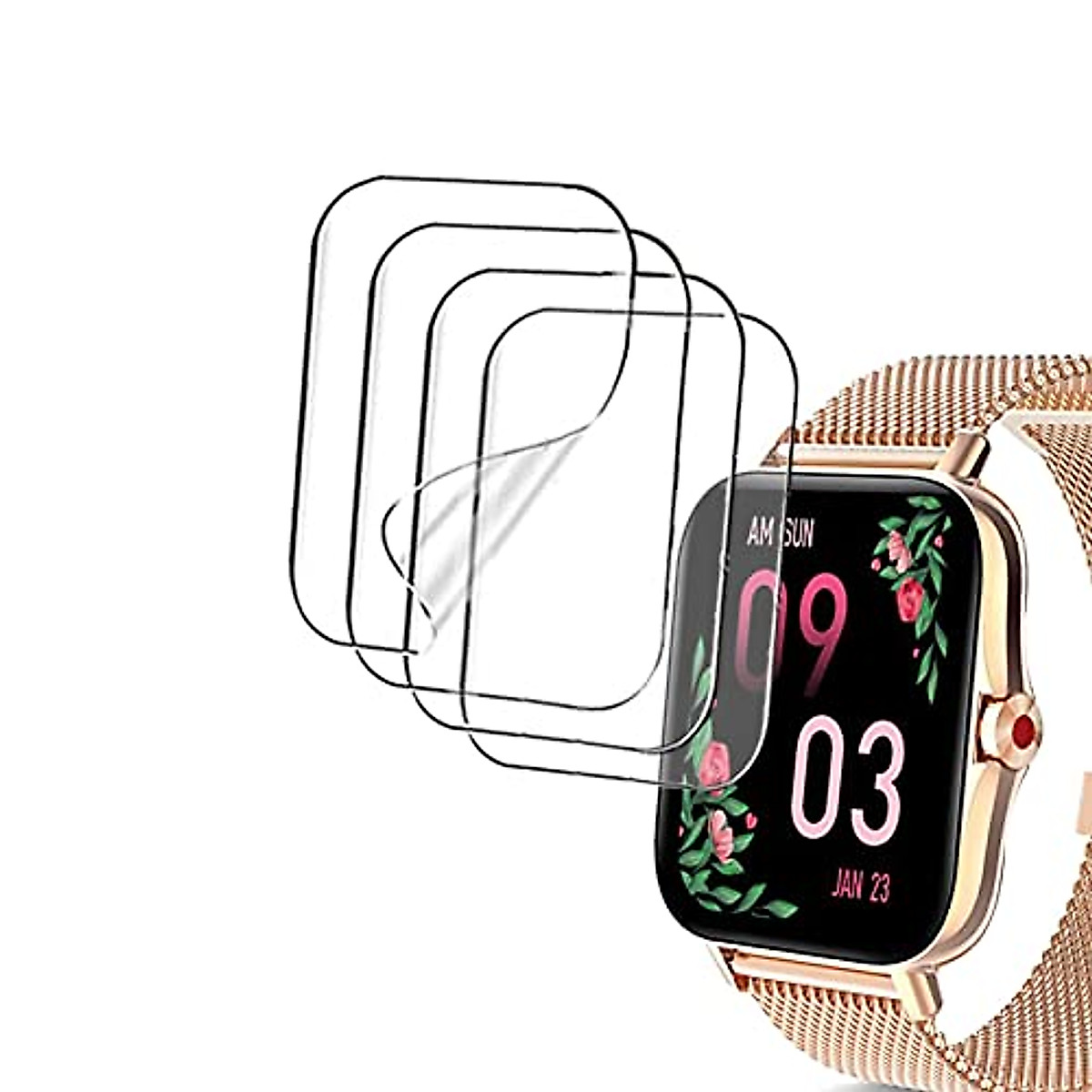 smaate Screen Protector Compatible with Iaret i18 1.7”, HAFURY C7 1.54 inches and Kimnix NK03 1.72” Smartwatch, 4-Pack, TPU Soft, Bubble Self-healing