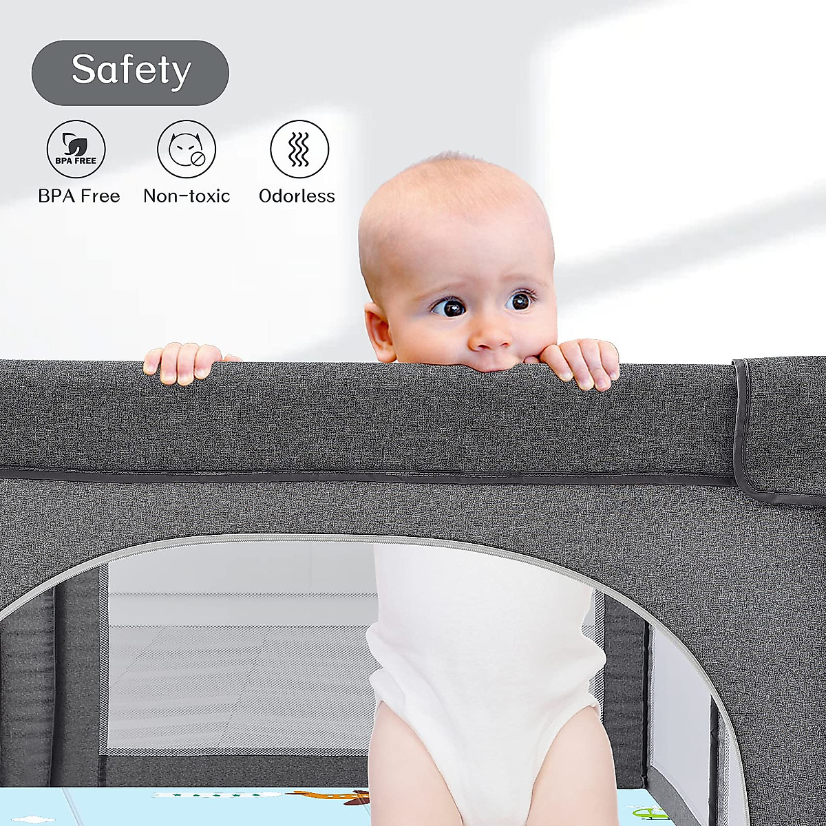 Extra Large Baby Playpen with Play Mat, Yacul 79x71 inches Giant Toddler Play Yard for 2-5 Babies, Large Activity Center Play Area 38.75 sq.Ft for Indoor Outdoor Dark Gray_XXL