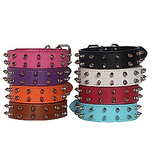 Benala 20-22" Large Spikes Leather Dog Collars Studded Dog Collar Medium Or Large Pet Collar Adjustable
