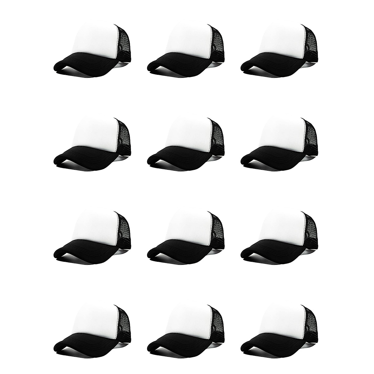 12 Pack Sublimation Hats for Men Blank Trucker Hats Bulk Snapback Mesh Women Baseball Caps DIY Custom 18 Colors (Black and White)