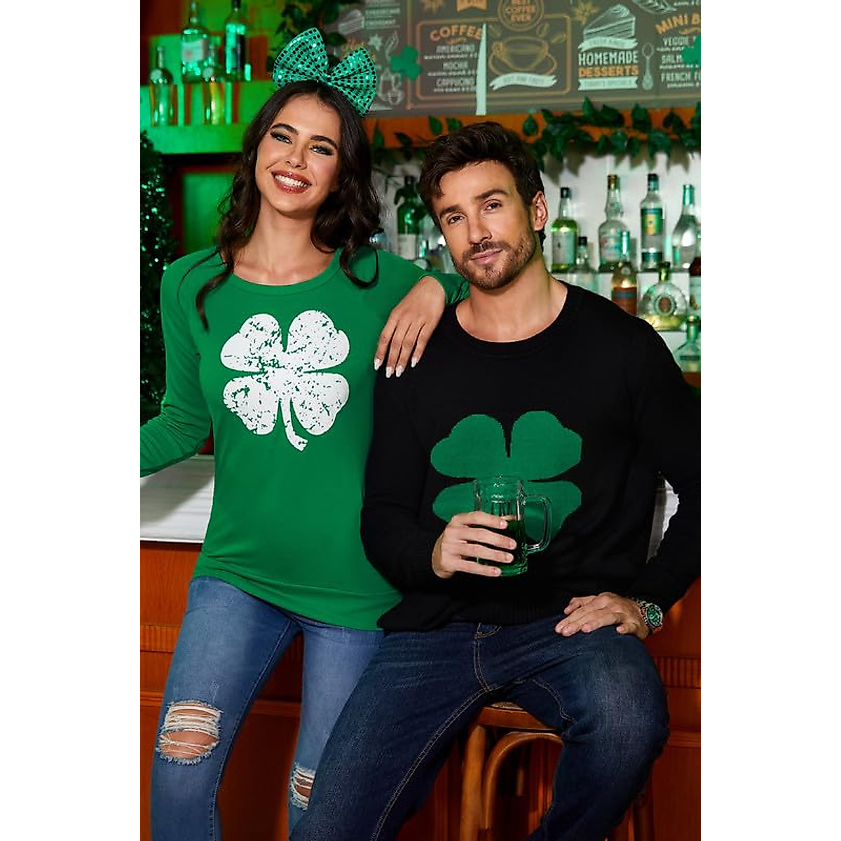 For G and PL St Patrick's Day Lucky Shamrock Clover Women Sweatshirt Ireland Four Leaf Pullover Casual T Shirts L
