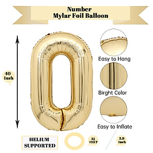 Light Gold Number 0 Balloon Giant 40 Inch White Gold Digit 0 Balloons Helium Foil Number Balloons for Kids Birthday Party Decorations Anniversary Baby Shower Decorations