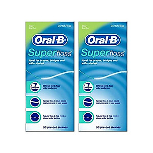 Oral-B Super Floss Mint Dental Floss for Braces Bridges - 50 Strips (Pack of 6)