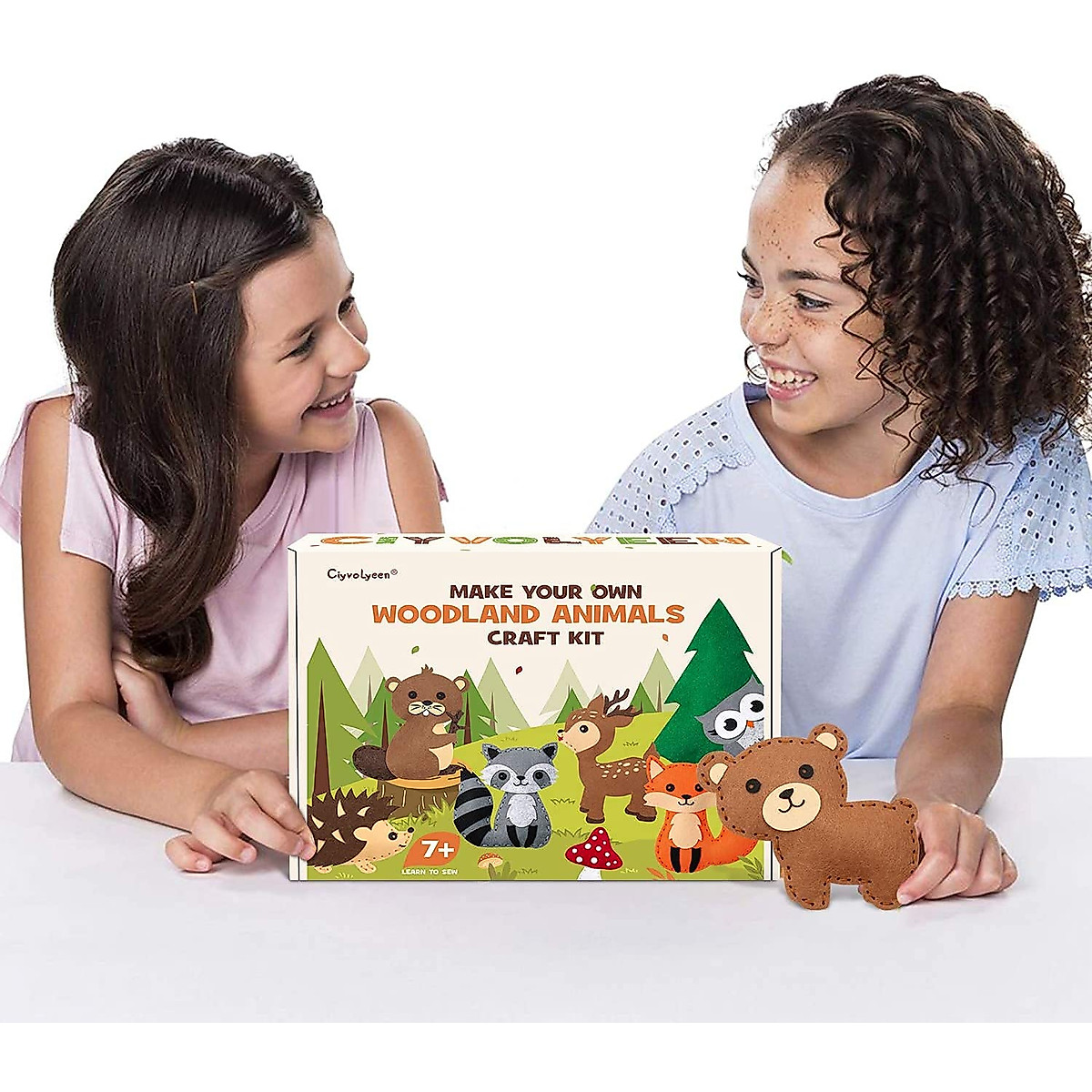 CiyvoLyeen 2 Pack Animals Sewing Craft Kit for Kids- Woodland Animals Felt Sewing Craft Kit & Puppy Craft Kit for Beginners