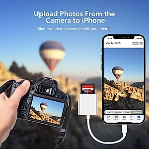 2 in 1 Lightning to SD Card Reader for iPhone, [Apple MFi Certified] Dual Slot Micro SD TF Trail Game Camera Memory Card Reader Adapter, Quickly Transfer Photos Videos Plug and Play