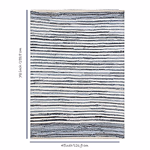 RAJRANG BRINGING RAJASTHAN TO YOU 4' x 6' Reversible Area Rugs Blue Denim Chindi Rag Rug Hand Woven Boho Eco Friendly Recycled Material for Farmhouse Home Decor