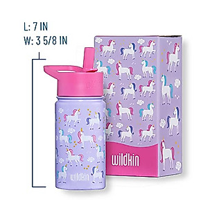 Wildkin Kids Stainless Steel 14 Ounce Water Bottle for Boys & Girls, Perfect for Daycare, School, or Travel, Features Straw Top & Carrying Handle, Easy to Clean Water Bottles for Kids (Unicorn)