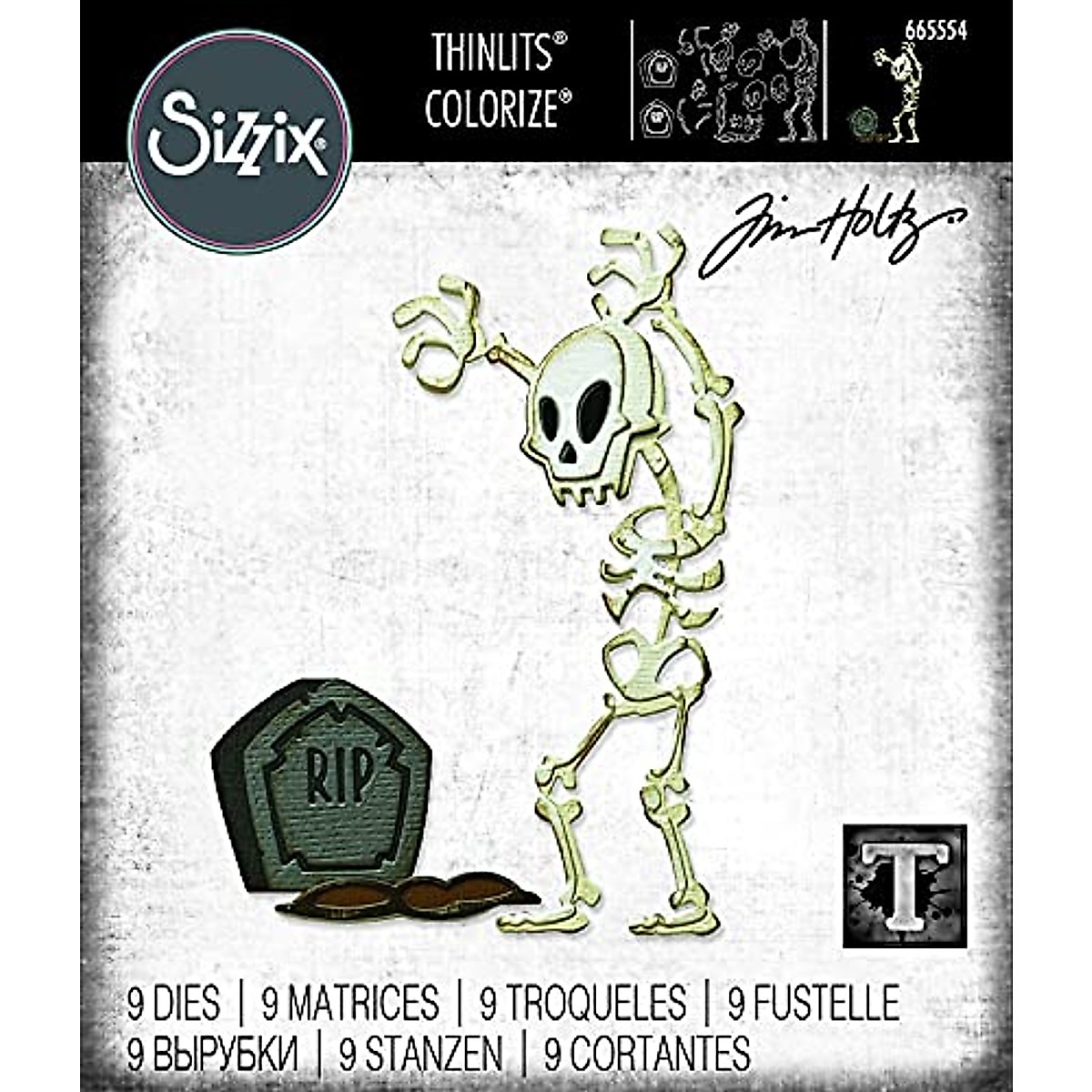 Sizzix Thinlits Die Set 9PK Mr. Bones, Colorize by Tim Holtz, 665554, Multicolor
