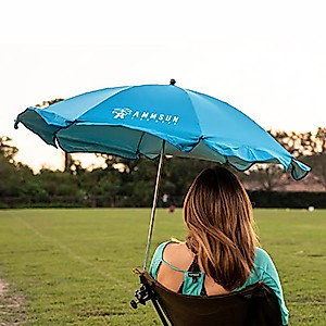 AMMSUN Chair Umbrella with Universal Clamp 43 inches UPF 50+,Portable Clamp on Patio / Beach Chair,Stroller,Sport chair,Wheelchair and Wagon,Bright Blue