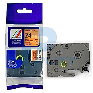 IDIK 1PK Black on Orange Fluorescent Laminated Label Tape Compatible for Brother P-Touch TZe-B51 TZ B51 Tze B51(24mm x 8m)