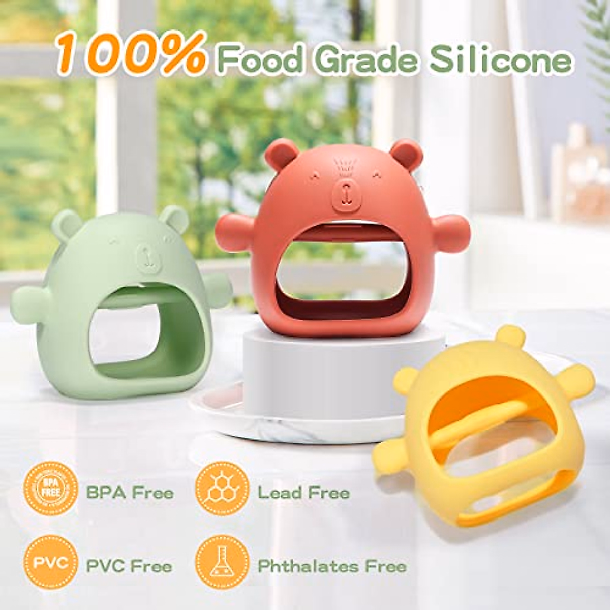 Silicone Teething Toys for Babies 3-6 Months - 3 Pack Never Drop Teething Mittens for Infants 6-12 Months, Mushroom Penguin Hand Teethers, Baby Chew Toys for Sucking Needs - Dishwasher Safe