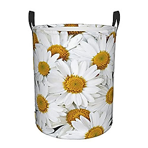 Laundry Basket,Yellow Daisies,Large Canvas Fabric Lightweight Storage Basket/Toy Organizer/Dirty Clothes Collapsible Waterproof For College Dorms-Large