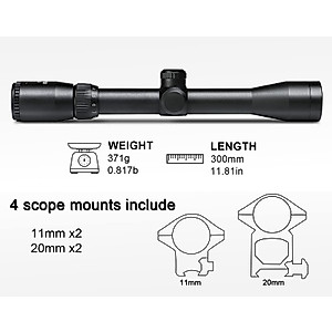 Rifle Scope, 3-9X32, 3-9X40, 3-9X50, Green Lens, Fast Focus Eyepiece, Free Ring Mounts, Air Rifle Scope, Optics Reticle Crosshair Scope (3-9X32)