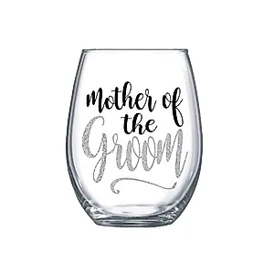 Mother of The Groom Gifts from Daughter Stemless Wine Glass Gift Glitter Design for Mom 0092