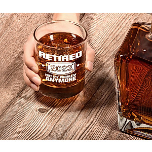 2023 Retirement Gifts for Men, Funny Retired 2023 Not My Problem Any More Whiskey Glass Gift, Happy Retirement Gifts for Office Coworkers, Boss, Dad, Husband, Brother, Friends