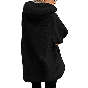 Yanekop Womens Oversized Sherpa Jacket Fuzzy Fleece Jackets Zip Up Outerwear Sweater Coat with Hood(A Black,S)