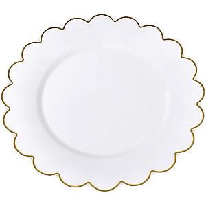 Sparkle and Bash White Plastic Plates with Gold Scalloped Edge (9 Inches, 50 Pack)