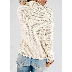 Dokotoo Women's Turtleneck Batwing Long Sleeve Solid Chunky Knit Sweater B Beige