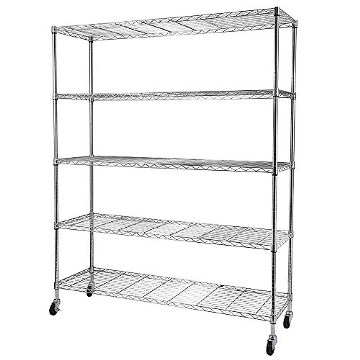 70.9" Rolling Wheels Black Storage Shelves Adjustable Metal Rack Unit for Kitchen Bathroom Garage Closet, Heavy Duty Adjustable Storage Metal Rack, Shelves for Storage, Garage, Pantry, Kitchen, Chrome