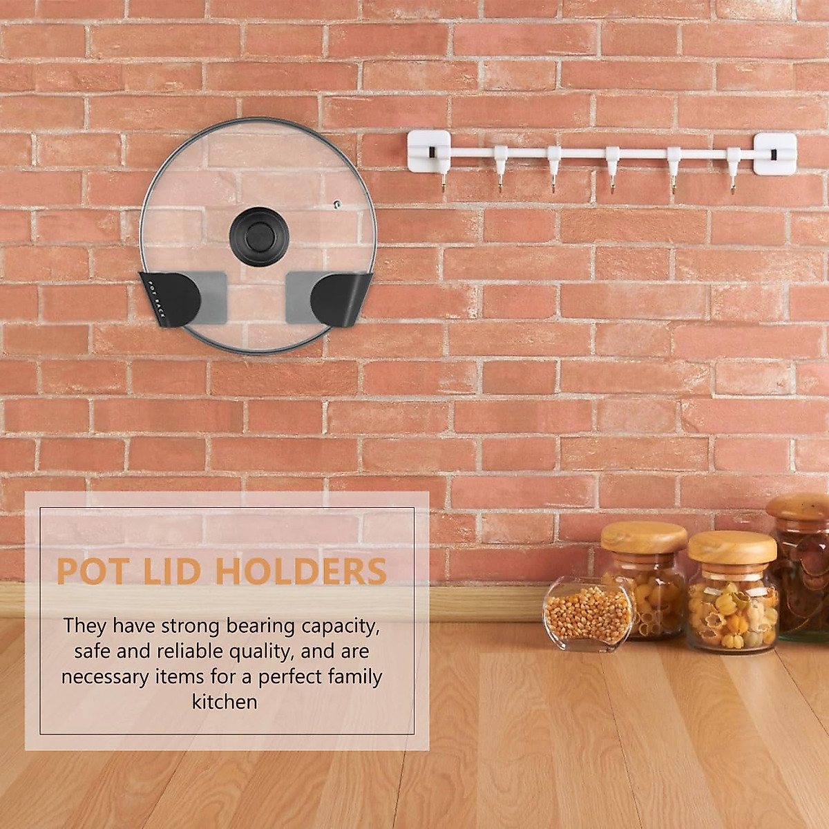 HEMOTON 5 Pairs Mounted Pot Lid Holder Self Adhesive Wall Door Pan Lid Cover Hanger Rack Multifunctional Kitchen Utensil Cutting Board Organizer (Black)