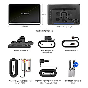 Seventour 12.4" Android 4K Car TV Headrest Monitor Tablet for Back seat, Support Phone Wireless Connection Mirror Link Touch Screen,with WiFi/Bluetooth/HDMI/USB/AV in/SD/Airplay Video Player(2*pcs)