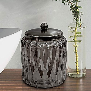 nu steel GLA328D-1 Glacier Collection Glass with Black Finish Metal Trim Bathroom Vanity Countertop Storage Organizer Canister Jar for Cotton Swabs, Rounds, Balls, Makeup Sponges-Smoke, Black