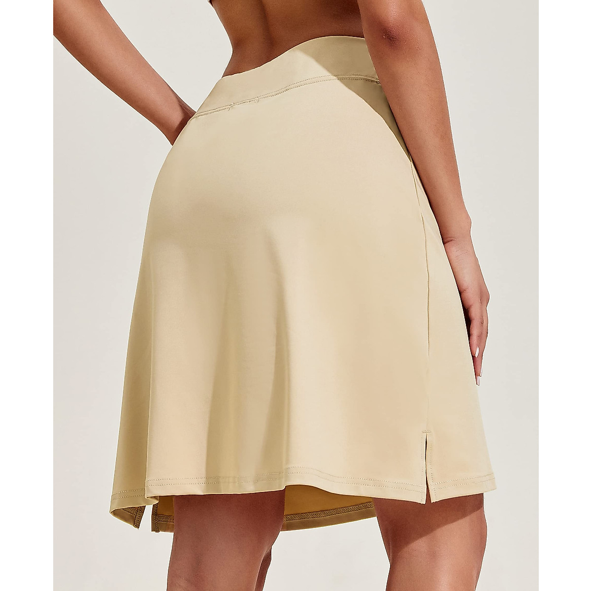COOrun Skorts Skirts for Women with Pockets 20" Knee LengthLong Golf Tennis Skirts Modest Skirts,Light Khaki Large