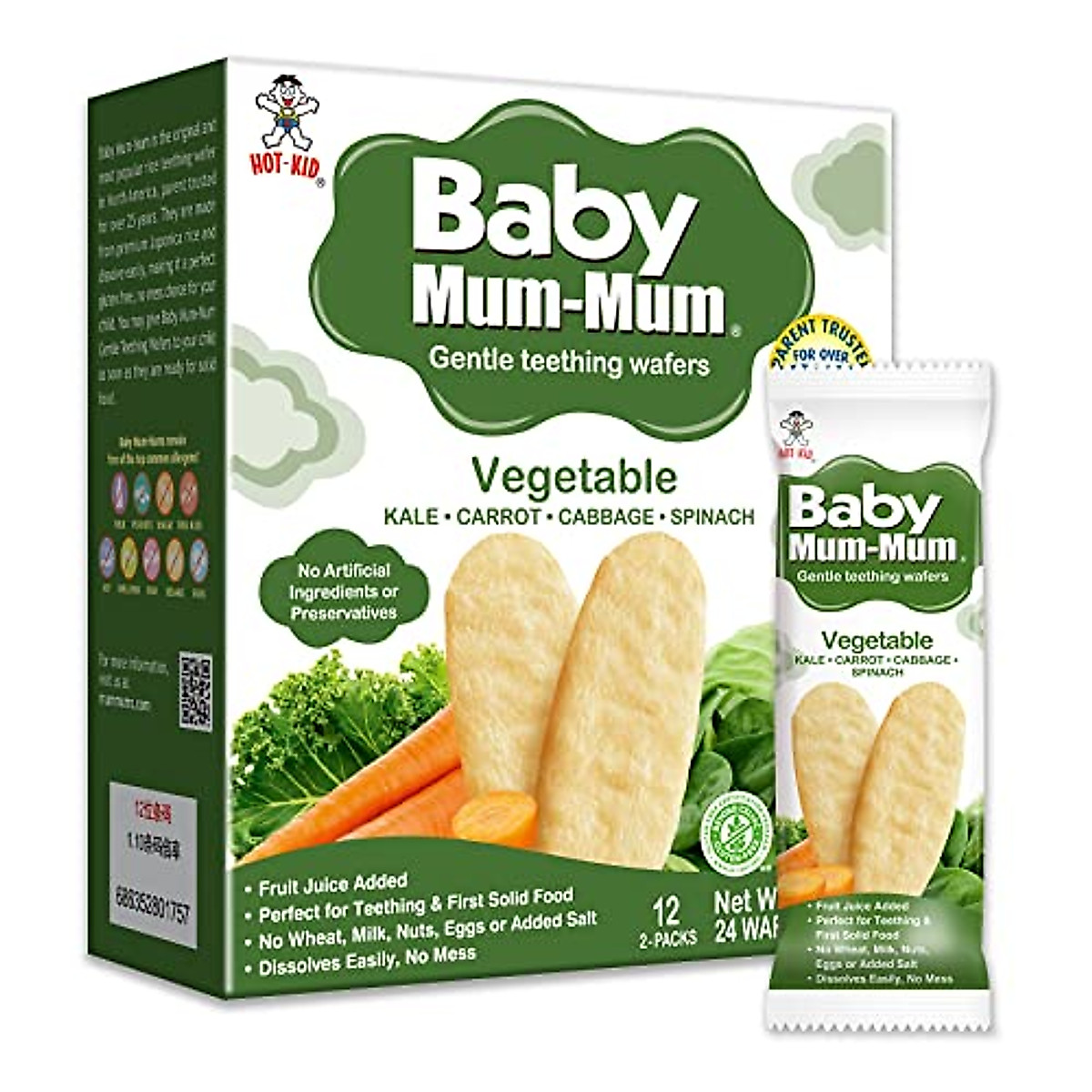 Baby Mum-Mum Rice Rusks, Vegetable, 24 Pieces (Pack of 6) Gluten Free, Allergen Free, Non-GMO, Rice Teether Cookie for Teething Infants