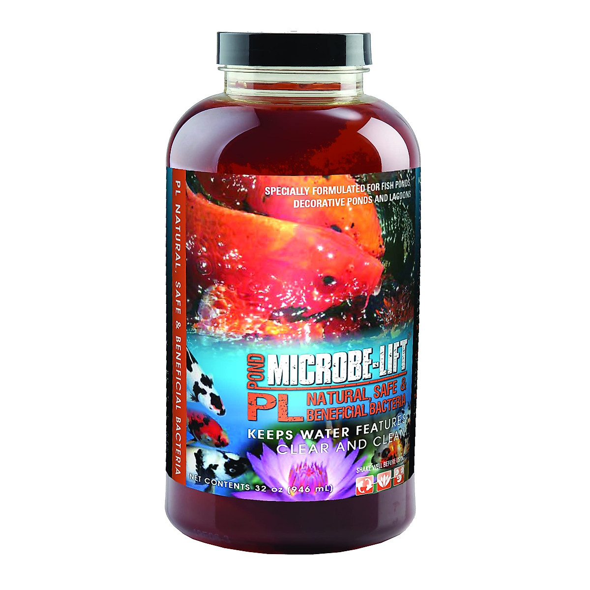 MICROBE-LIFT PL Pond Bacteria and Outdoor Water Garden Cleaner, Safe for Live Koi Fish, Plant Life, and Decor (32 Ounces)