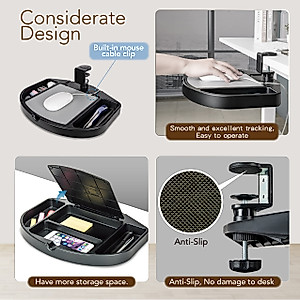 EHO Clamp-On Swivel Mouse Tray 360 Degrees Pencil Drawer Desk Organizer with Storage Space, Under Desk Storage for Pens, Paper Clips and More
