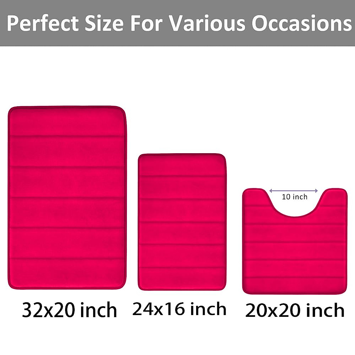 RUN HELIX Red Bathroom Rugs Memory Foam Bath Mat Set 3 Piece Non-Slip Rugs,Absorbent Shaggy Rugs,Machine Wash, Perfect Plush Mats,Washable Carpets with U-Shaped Toilet Rug-Rug