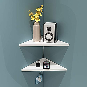 evron Corner Mounting Shelf,Easy to Install Wall Corner Shelf,Set of 2 (White Wood Striped with Hole Pattern)
