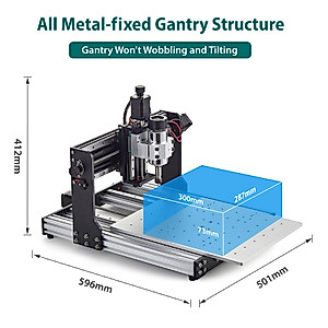 AnoleX CNC Router Machine 3030-Evo Pro, All-Metal XYZ Axis Dual Steel Linear Guides with 300W Spindle, Z-Probe, Limit Switches, E-Stop, ideal for Aluminum, Copper, Stainless steel, Wood, Acrylic, MDF