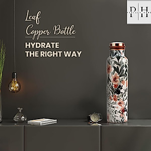 Perilla Home Pure Copper Water Bottle 34 Oz Leak Proof 100% Pure - Ayurvedic Copper Vessel - Drink More Water And Enjoy The Health Benefits Immediately - For Daily use Gym, Yoga Bottle (Printed 1)