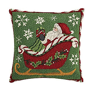 Peking Handicraft 31SERX401C18SQ Santa on a Sleigh Hook Pillow, 18-inch Square, Wool and Cotton