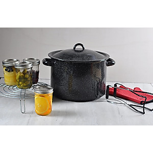 Mirro 7.75Qt Traditional Vintage Style Black Speckled Enamel Stock Pot with Lid