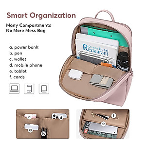 FULL DESIGN Travel Laptop Backpack for Women, 14 inch Water Resistant Computer Backpack, Fashion Daypack Shoulder Bag for Work College (Pink)