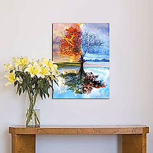 AGCary Four Season Tree of Life Poster with Framed Print Canvas Painting Picture Wall Art for Home Decorations Wall Decor 12 x 16