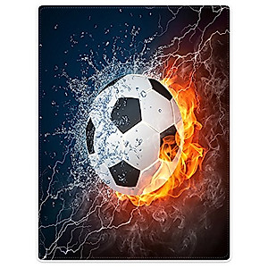 HommomH 60" x 80" Blanket Comfort Cozy Soft Warm Throw One Sides Soccer Flame Fire