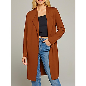 MEROKEETY Womens Fall Long Sleeve Dressy Cardigan Classy Loose Cozy Knitted Long Sweater Jackets, Caramel, L
