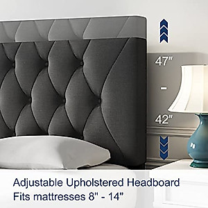 Molblly Twin Size Platform Bed Frame with Adjustable Headboard, Linen Fabric Wrap, Strong Frame and Wooden Slats Support, No Box Spring Needed, Non-Slip and Noise-Free, Easy Assembly, Dark Grey