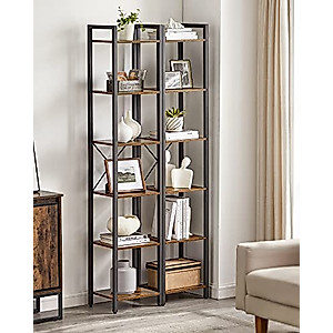 VASAGLE 6-Tier Tall Bookshelf, Narrow Bookcase with Steel Frame, Skinny Book Shelf for Living Room, Home Office, Study, 11.8 x 15.7 x 73.8 Inches, Industrial Style, Rustic Brown and Black ULLS101B01