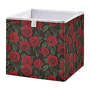 ALAZA Collapsible Storage Cubes Organizer,Red RosesStorage Containers Closet Shelf Organizer with Handles for Home Office
