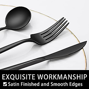 60-Piece Black Silverware Set, Flatware Set for 12, Food-Grade Stainless Steel Tableware Cutlery Set, Utensil Sets Kitchen Cutlery for Home Office Restaurant Hotel