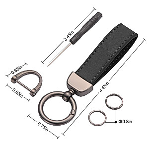 ILANKTOZI Key Chain Leather Car Keychain Holder Key Fob with 2 Keyrings and 1 Screwdriver for Men and Women