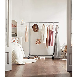 SONGMICS Clothes Rack with Wheels, Heavy-Duty Garment Rack with Extendable Hanging Rod, 286.6 lb Load Capacity, Clothing Rack for Hanging Clothes, All Metal, Chrome-Plated, Silver UHSR11S