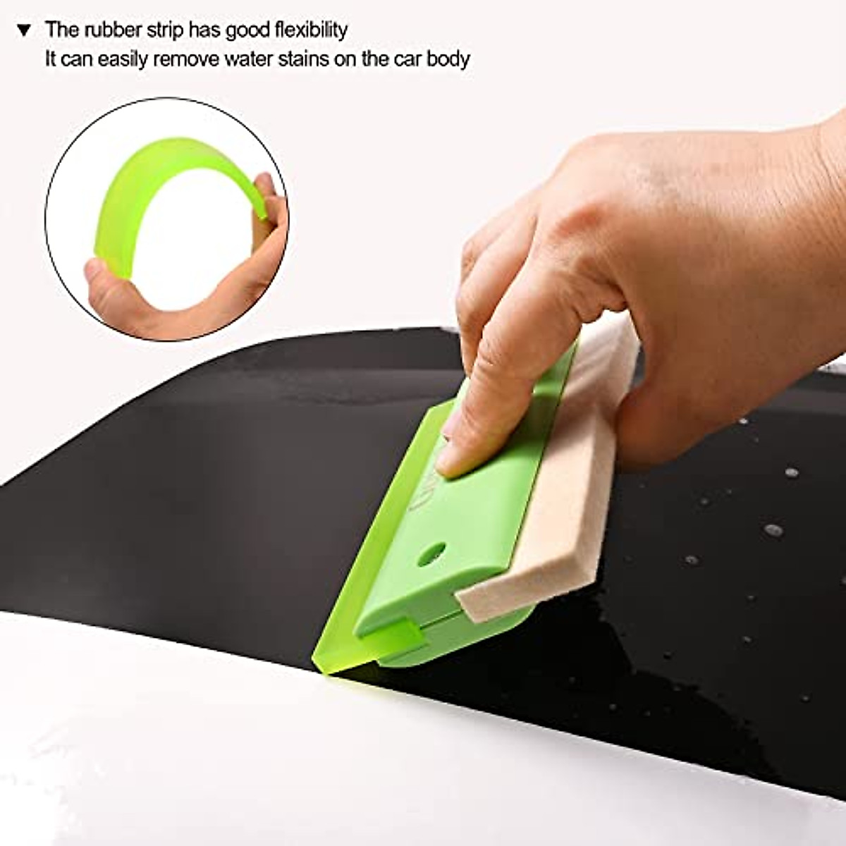Gomake Small Window Squeegee Rubber Squeegee Wool Squeegee for Vinyl Double Side Rubber Water Cleaning Water Wiper Car Window Tinting Tools for Vinyl Wrapping,Household Window Windshield Cleaning
