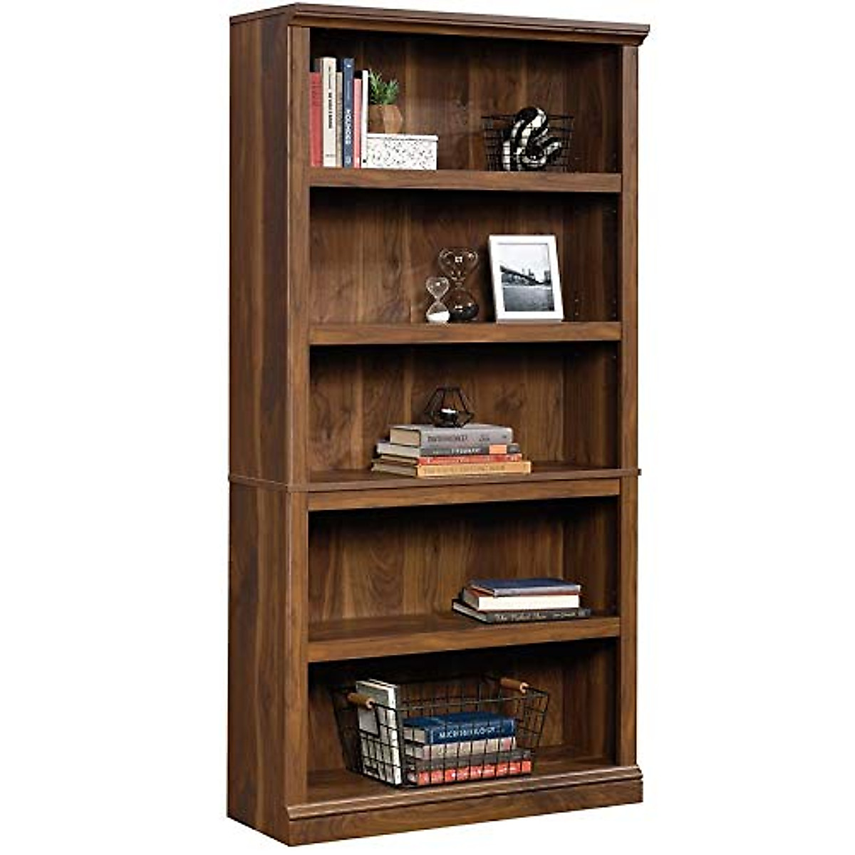 Pemberly Row Contemporary 5-Shelf Tall Wood Bookcase in Grand Walnut