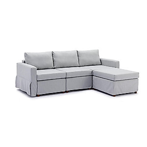 Modern Fabric Linen Middle Module for Modular Sofa Sectional Sofa Couch Accent Armless Chair, Cushion Covers Removable and Washable,Light Grey