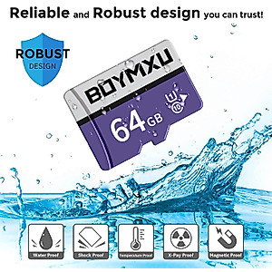 TF Memory Card 64GB,BOYMXU TF Card with Adapter,High Speed Memory Card Class 10 TF Card Memory Card for Phone Camera Computer-Purple